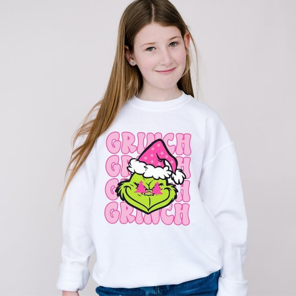 Gildan | Shirts & Tops | Girls Pink Grinch Holiday Preppy Youth ...